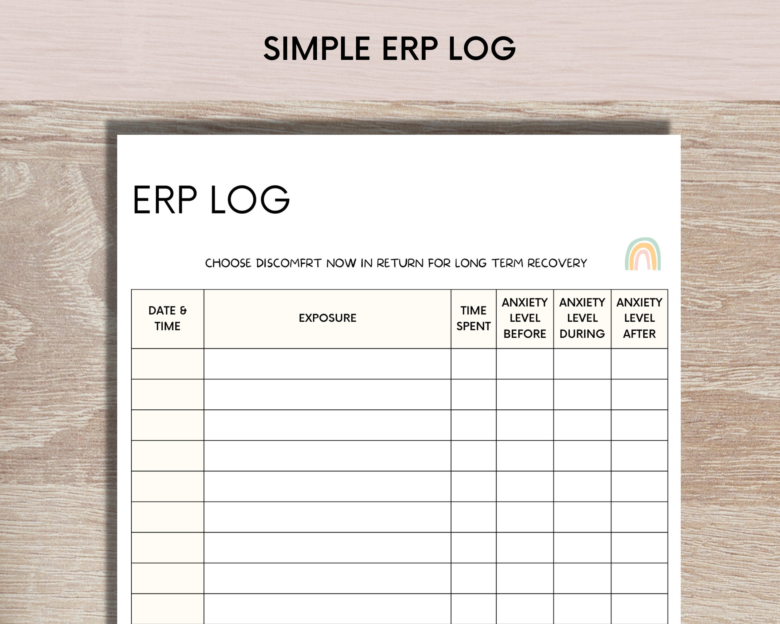 Simple ERP Log for OCD Therapy, Exposure Response Prevention Log, OCD ...