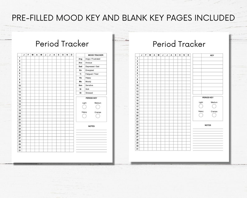 Printable Period Tracker With Mood Tracker Key, Period Journal, Period ...
