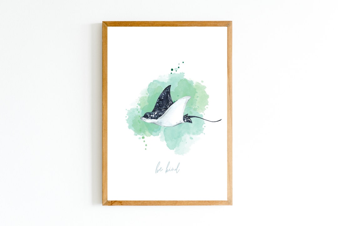 Manta Ray Art Print, Coastal Decor, Marine Animal Wall Art, Manta Ray ...