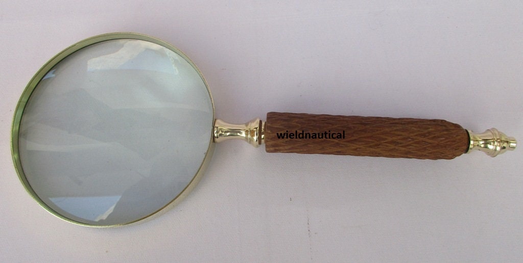 Hanademade Brass & Wooden Handle 9 Magnifying Glass Brass Magnifier ...