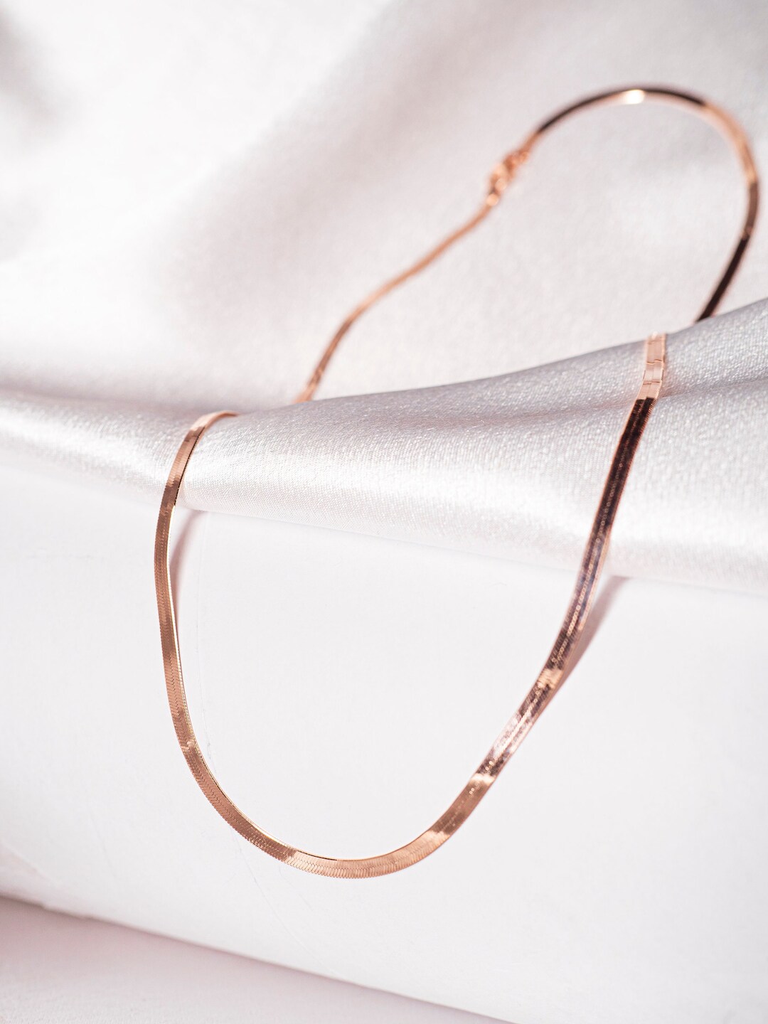 Rose Gold Snake Chain Necklace, Herringbone Chain Necklace, Flat Snake ...