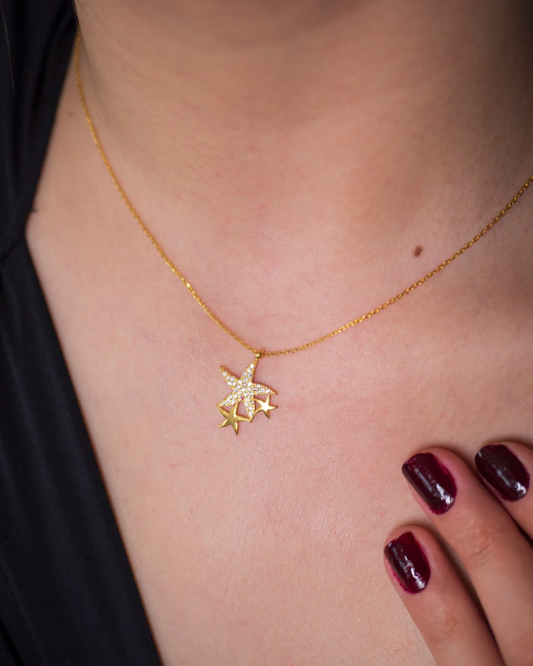 Tiny Gold Triple Star Choker, 925 Sterling Silver 3 Star Necklace, CZ ...