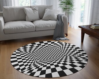 Round Black and White Rug - Etsy