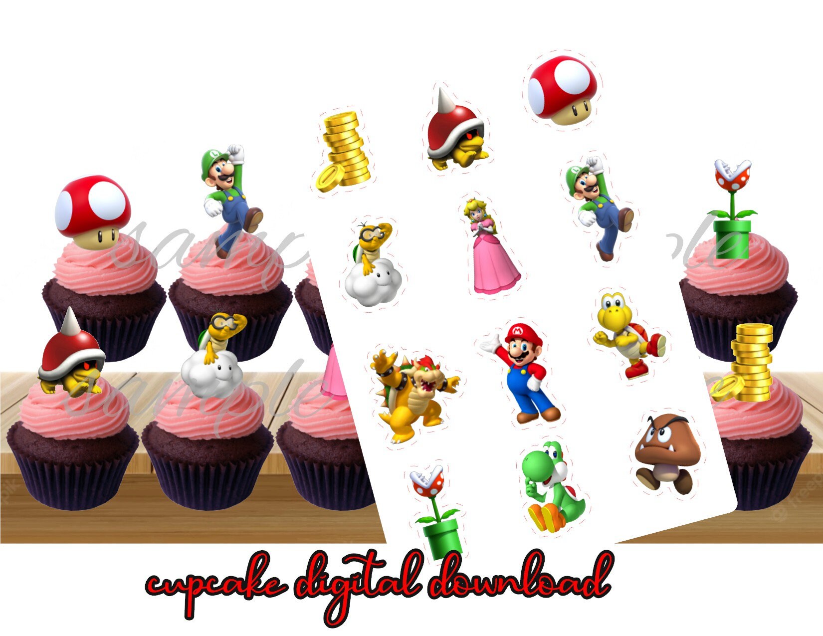 Super Mario Cupcake Topper Mario Bros Cupcake Topper Super - Etsy
