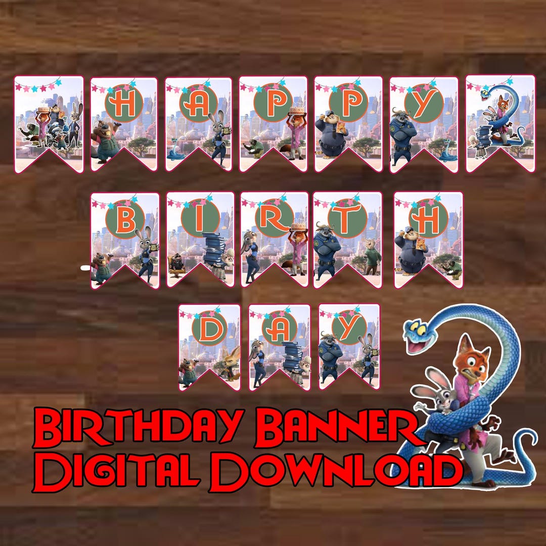 Zootopia Birthday Banner, Animal City Theme (digital Printable) - Etsy
