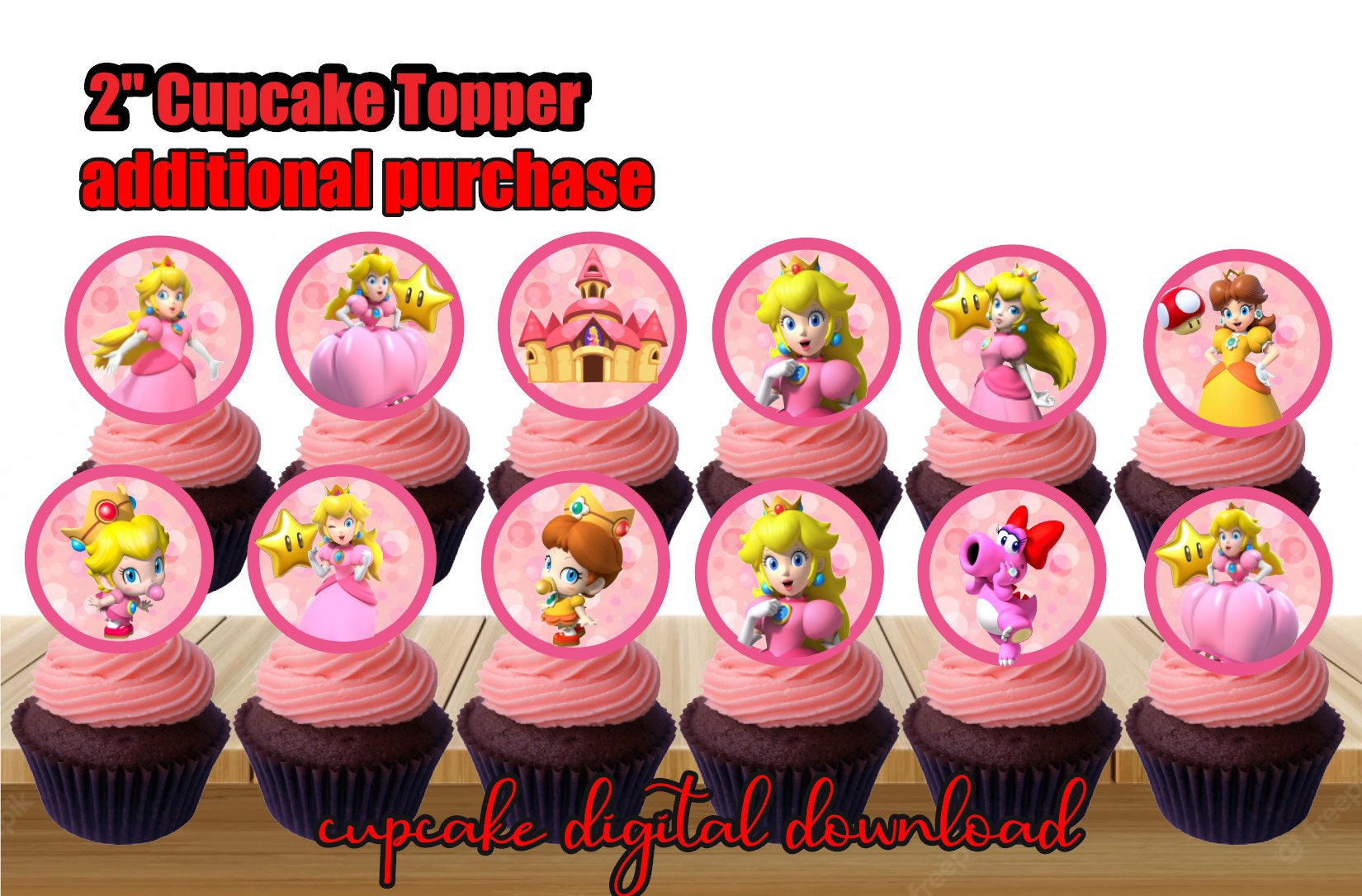 Princess Peach Cupcake Topper, Princess Peach Birthday, Princess Peach ...