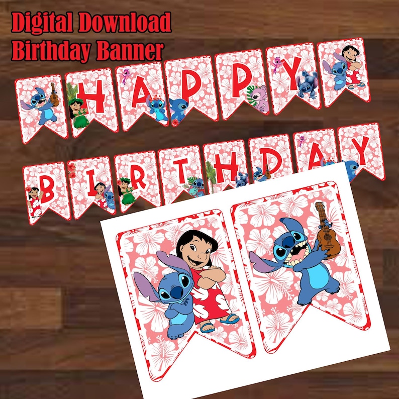 Lilo and Stitch Birthday Banner, Lilo and Stitch Birthday, Lilo and ...