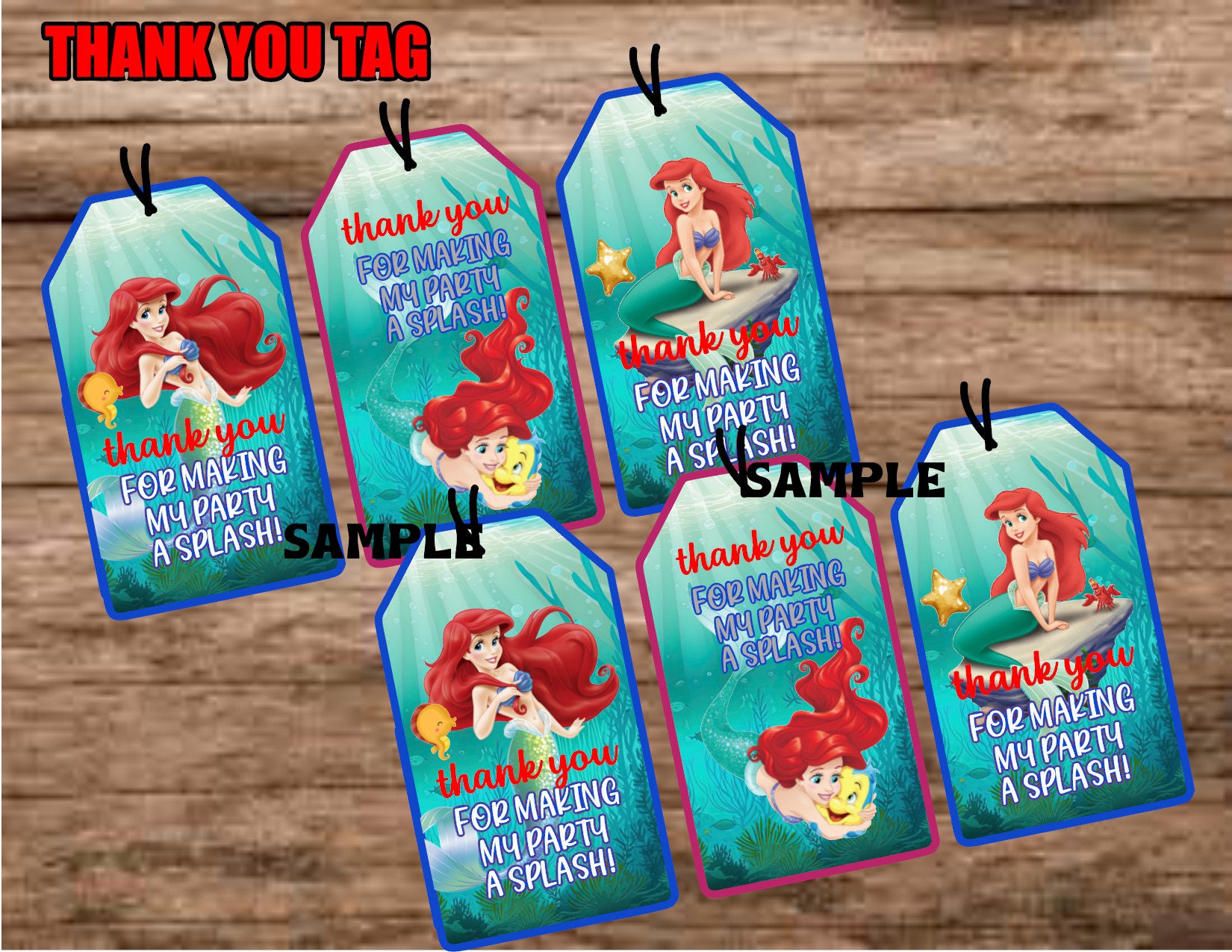 Little Mermaid Thank You Tags, Birthday Party Favor (digital Download ...