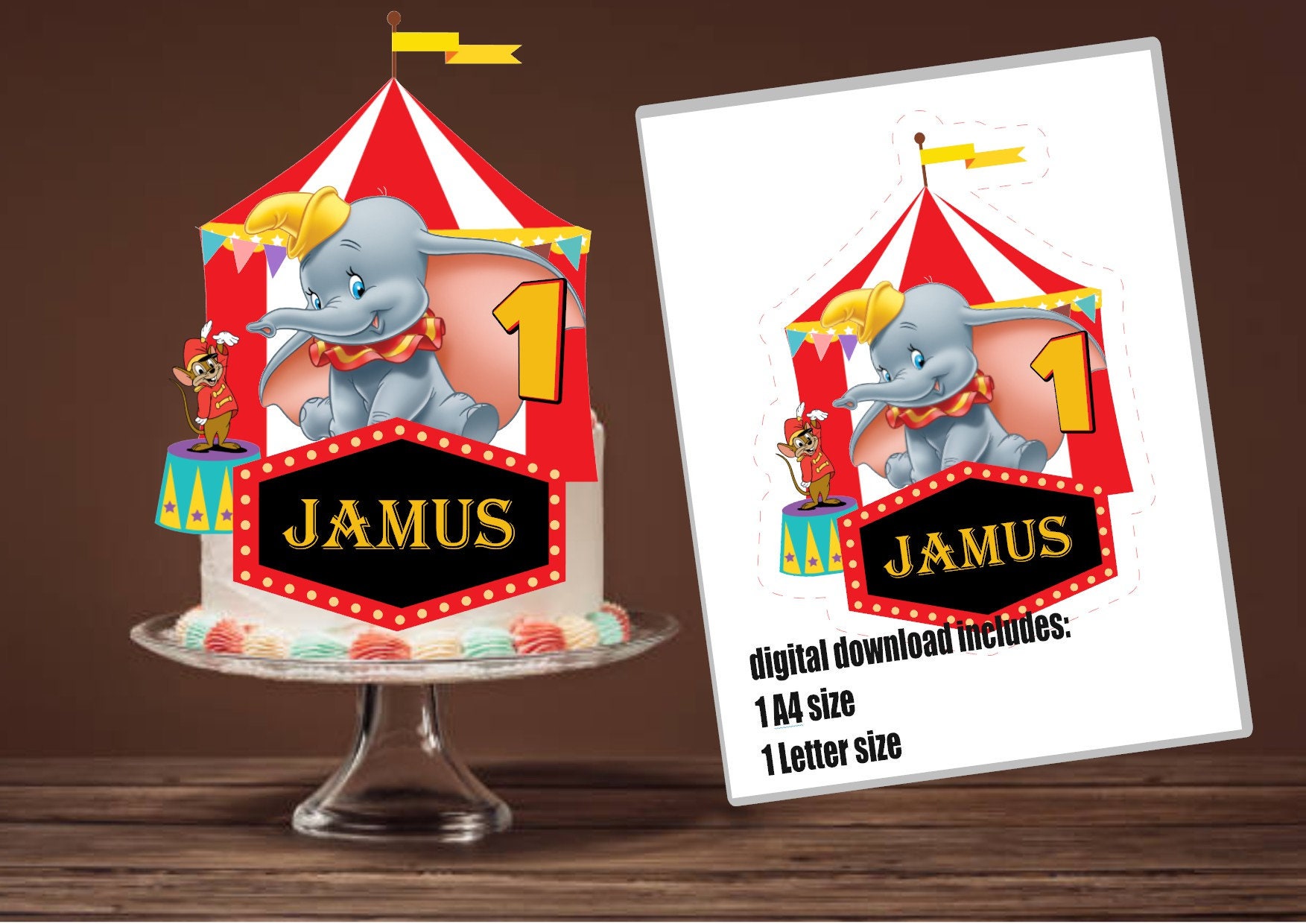 Dumbo Cake Topper, Dumbo Birthday Cake Topper, Dumbo Birthday Party ...