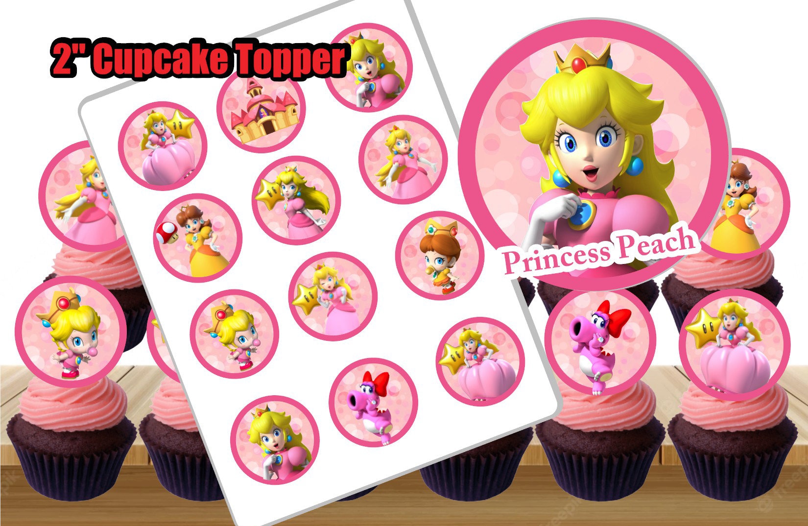 Princess Peach Cupcake Topper, Princess Peach Birthday, Princess Peach ...