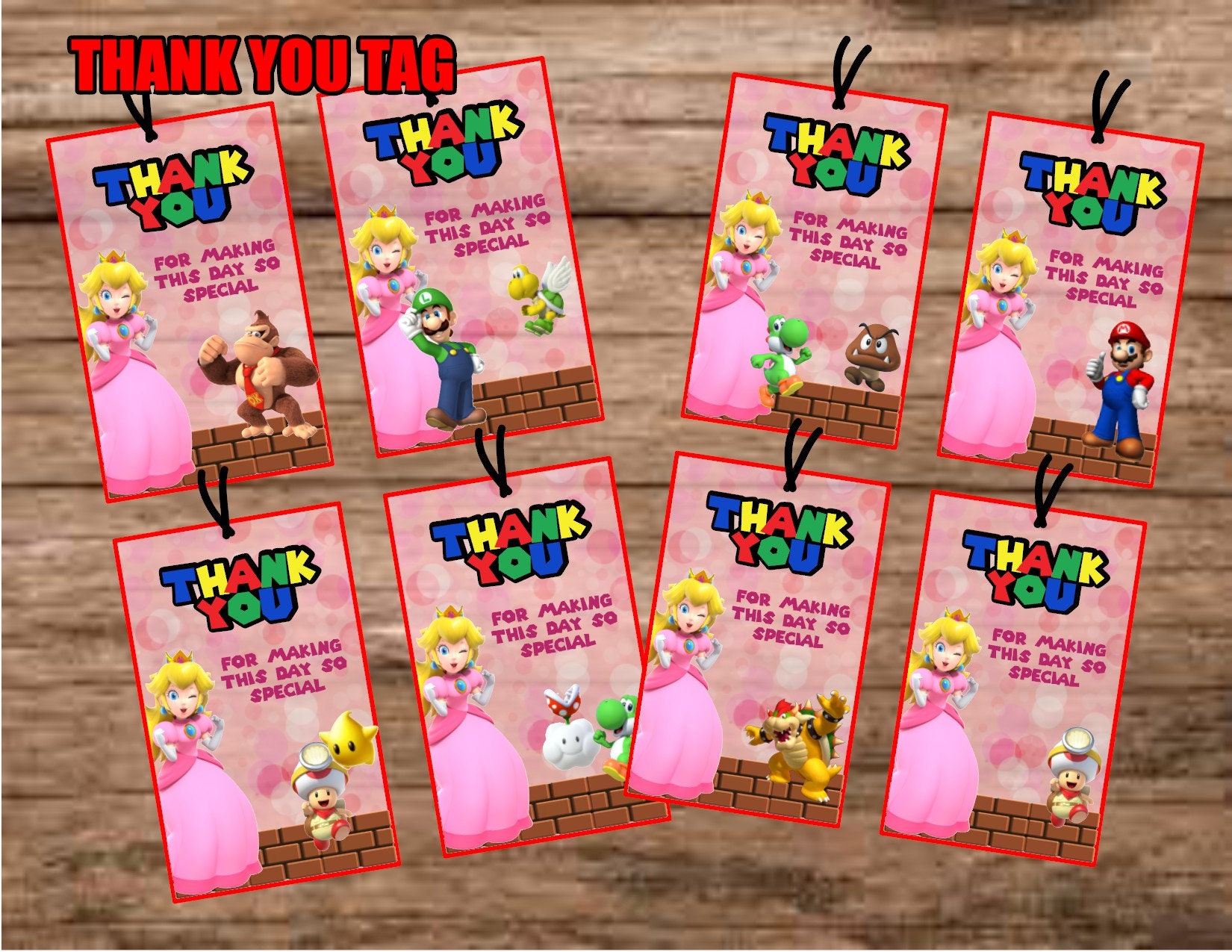 Mario Birthday, Princess Peach Thank You Tag, Princess Peach Birthday ...