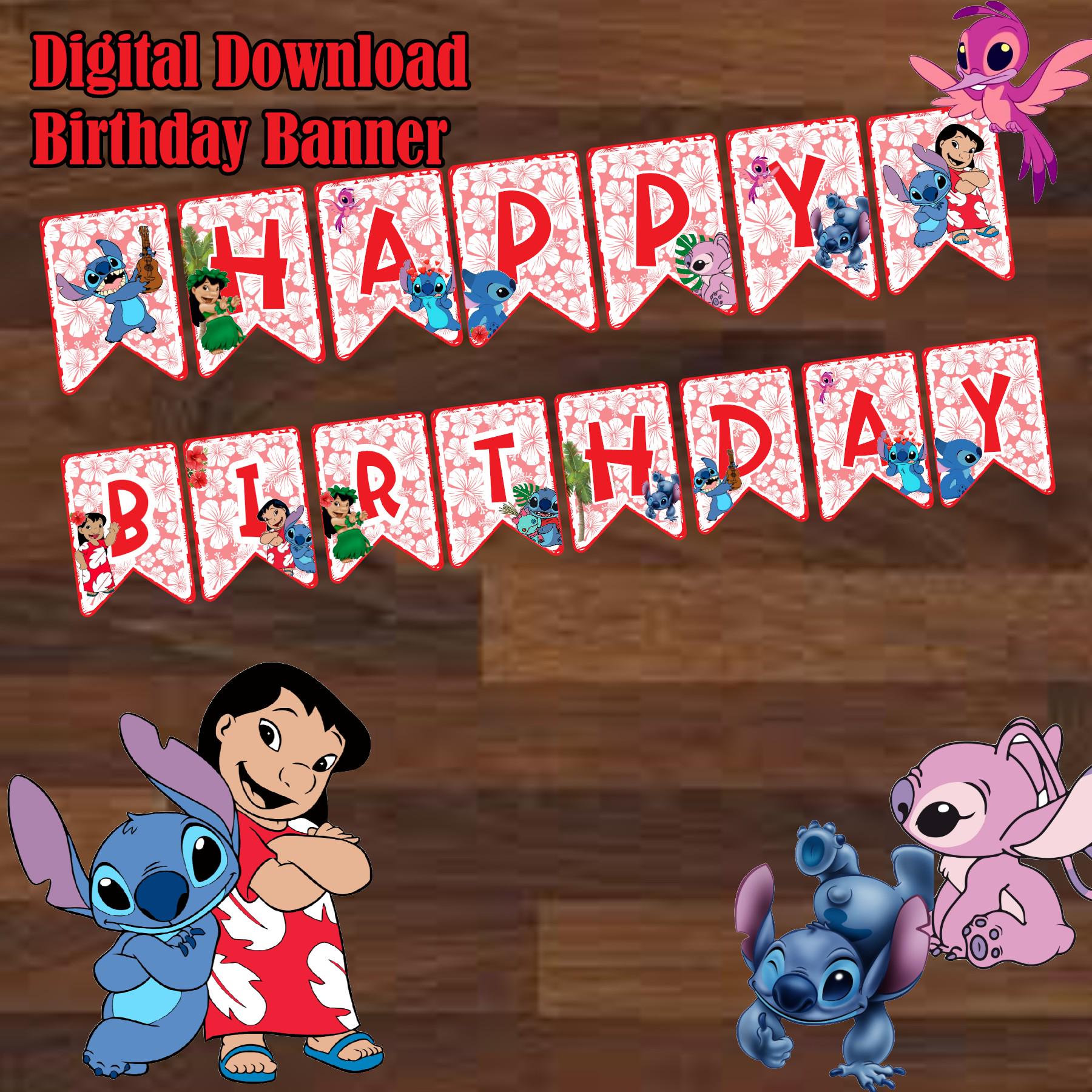 Lilo and Stitch Birthday Banner, Lilo and Stitch Birthday, Lilo and ...