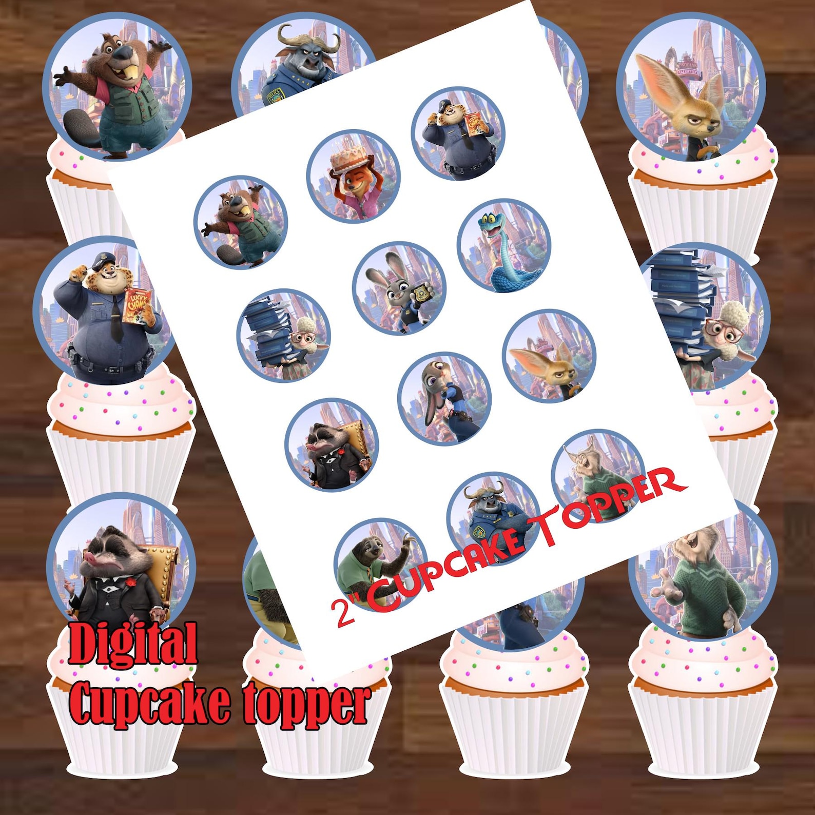Zootopia Birthday Cupcake Toppers, Zoo Animal Party (digital Download ...