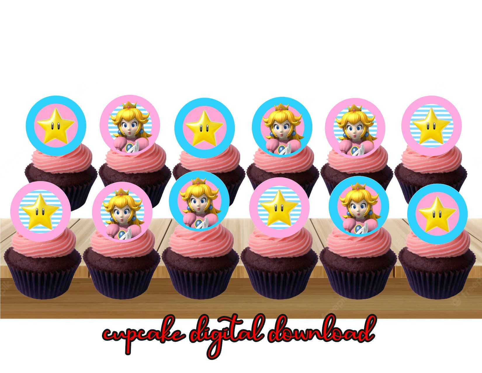 Mario Cupcake Topper, Princess Peach Birthday Cupcake Topper, Princess ...