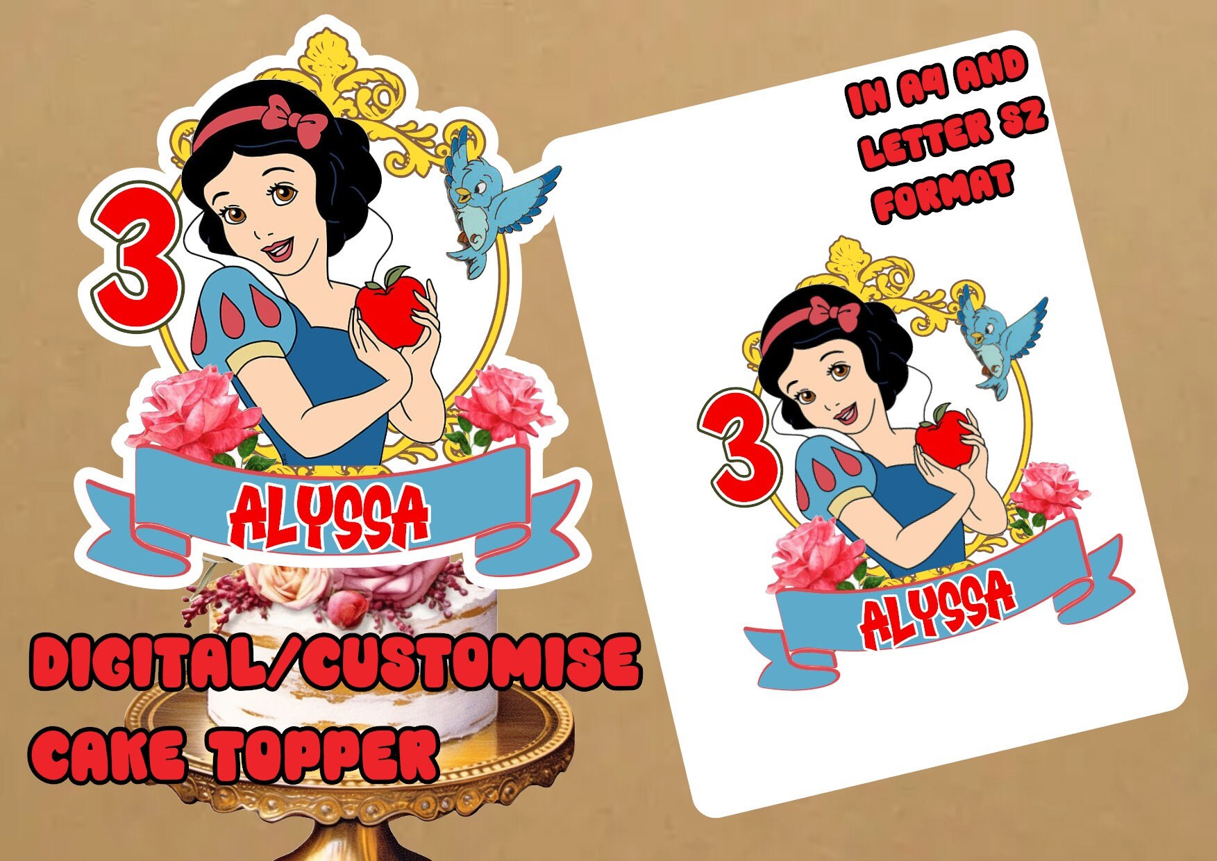 Princess, Princess Birthday, Snow White Cake Topper, Princess Birthday ...