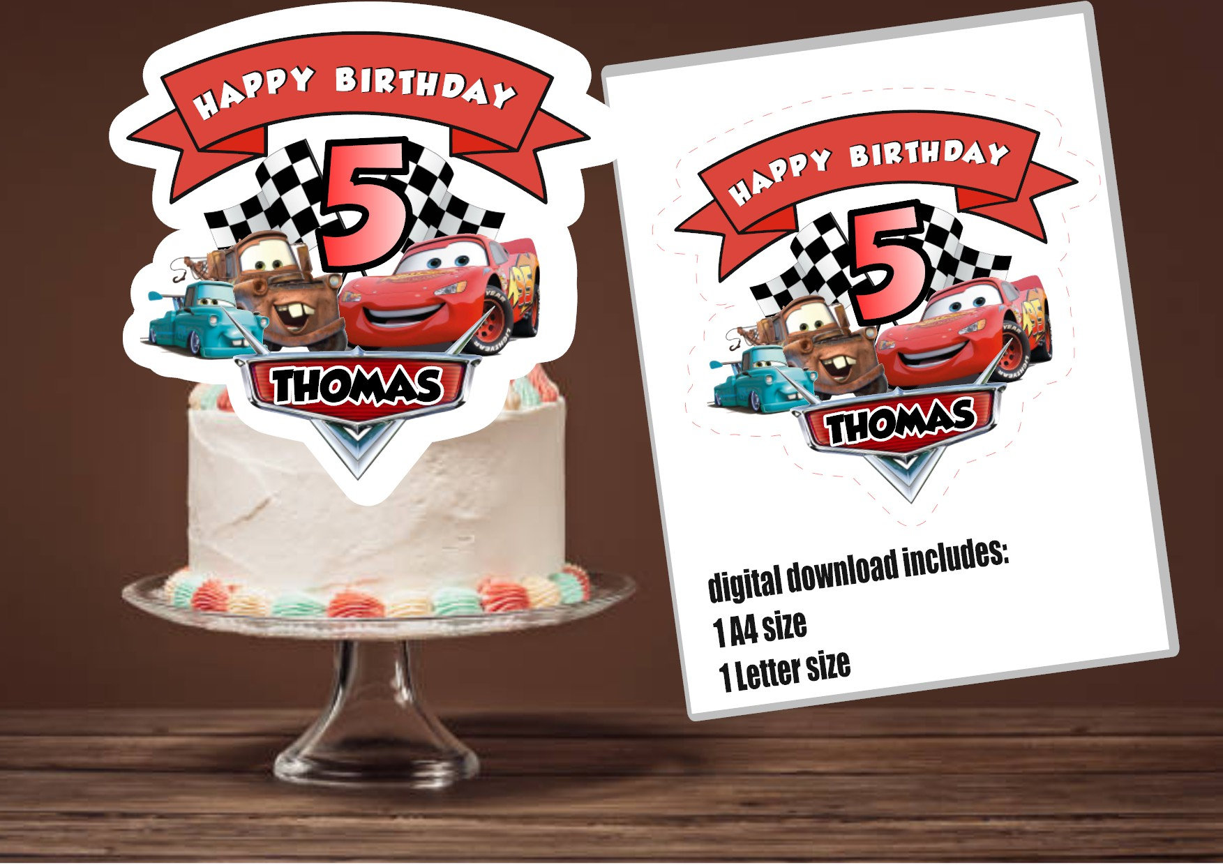 Cars Happy Birthday Cake Topper, Cars Cake, Cars Digital Birthday Cake ...
