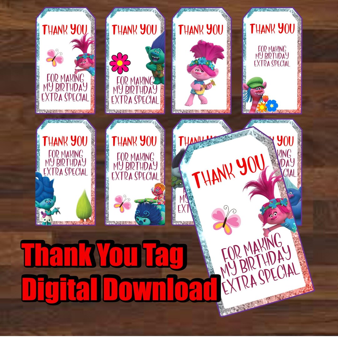 Trolls Birthday, Trolls Thank You Tag, Trolls Movies Birthday Party ...