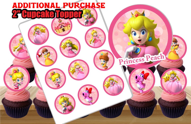 Mario Cupcake Topper, Princess Peach Birthday Cupcake Topper, Princess ...