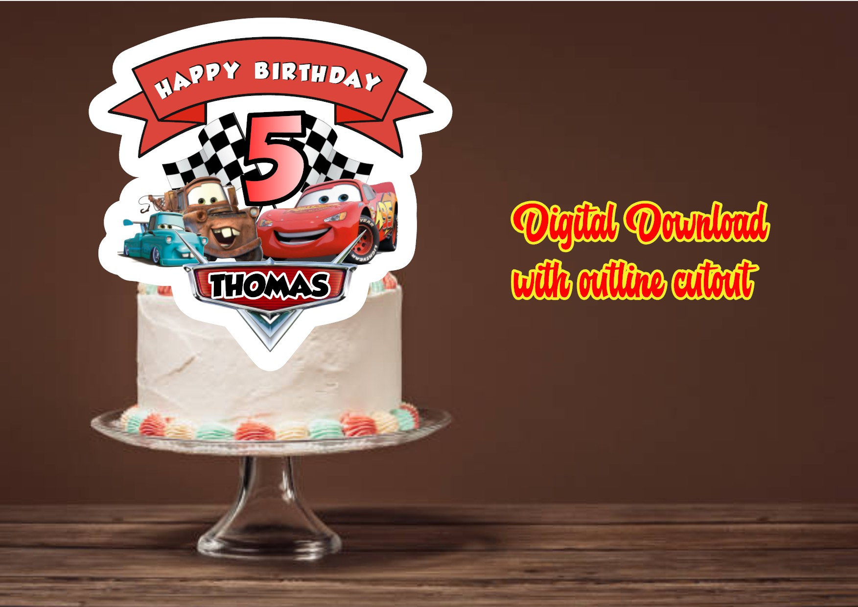Cars Happy Birthday Cake Topper, Cars Cake, Cars Digital Birthday Cake ...