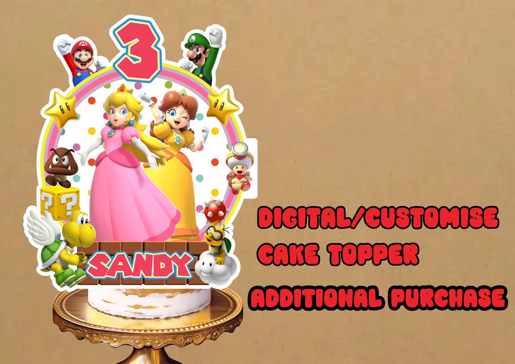 Princess Peach Cupcake Topper, Princess Peach Birthday, Princess Peach ...