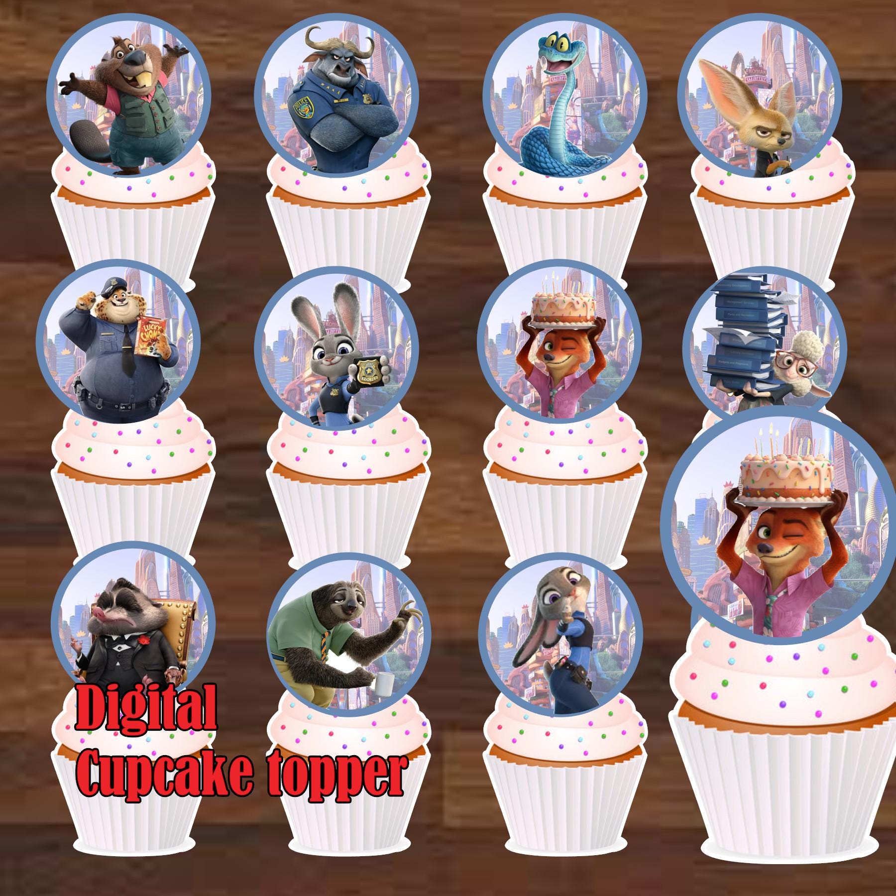 Zootopia Birthday Cupcake Toppers, Zoo Animal Party (digital Download ...
