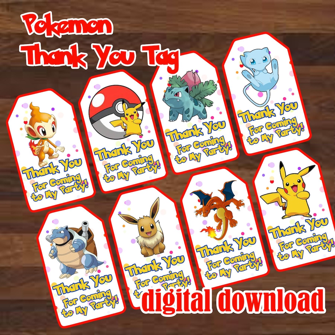 Pokemon Thank You Tag, Pokemon Birthday, Pokemon Gift Tag, Pokemon ...