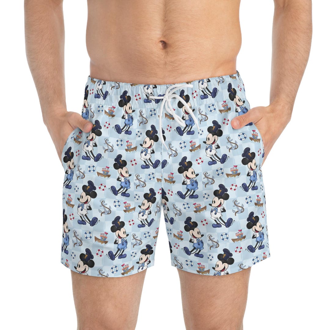 Nautical Mickey Pattern Swim Trunks | Light Blue All-over Print - Etsy
