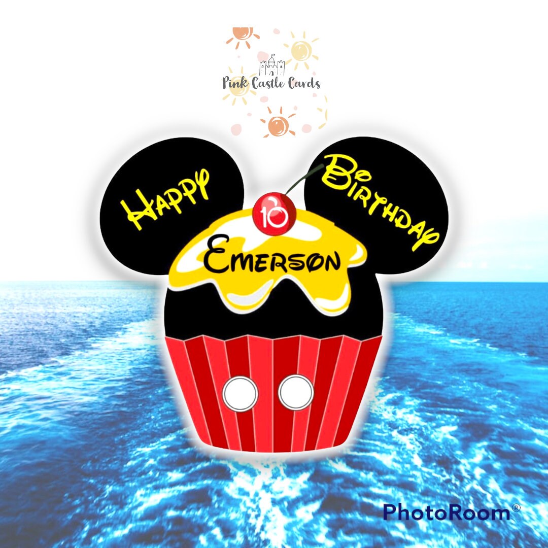 Mickey or Minnie Birthday Cupcake Magnet Personalised Disney Cruise ...