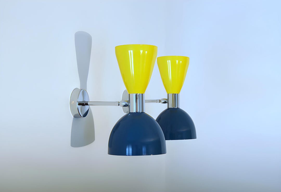 Stilnovo Yellow & Blue Wall Lamp, Diabolo Wall Sconce, Mid Century ...