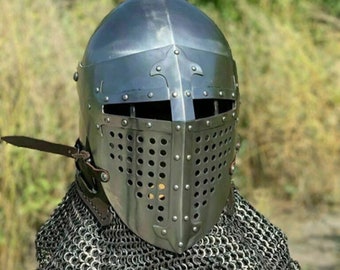 Medieval Barbuta Chainmail Helmet Steel Barbute Helmet LARP Costume ...