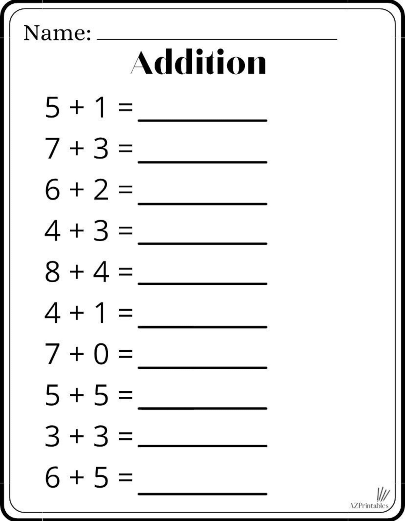 20 Printable Addition and Subtraction Worksheets - Etsy