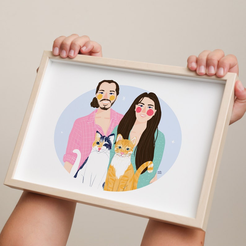 Custom Hand-drawn Portrait: Personalized Family or Pet Art (digital ...