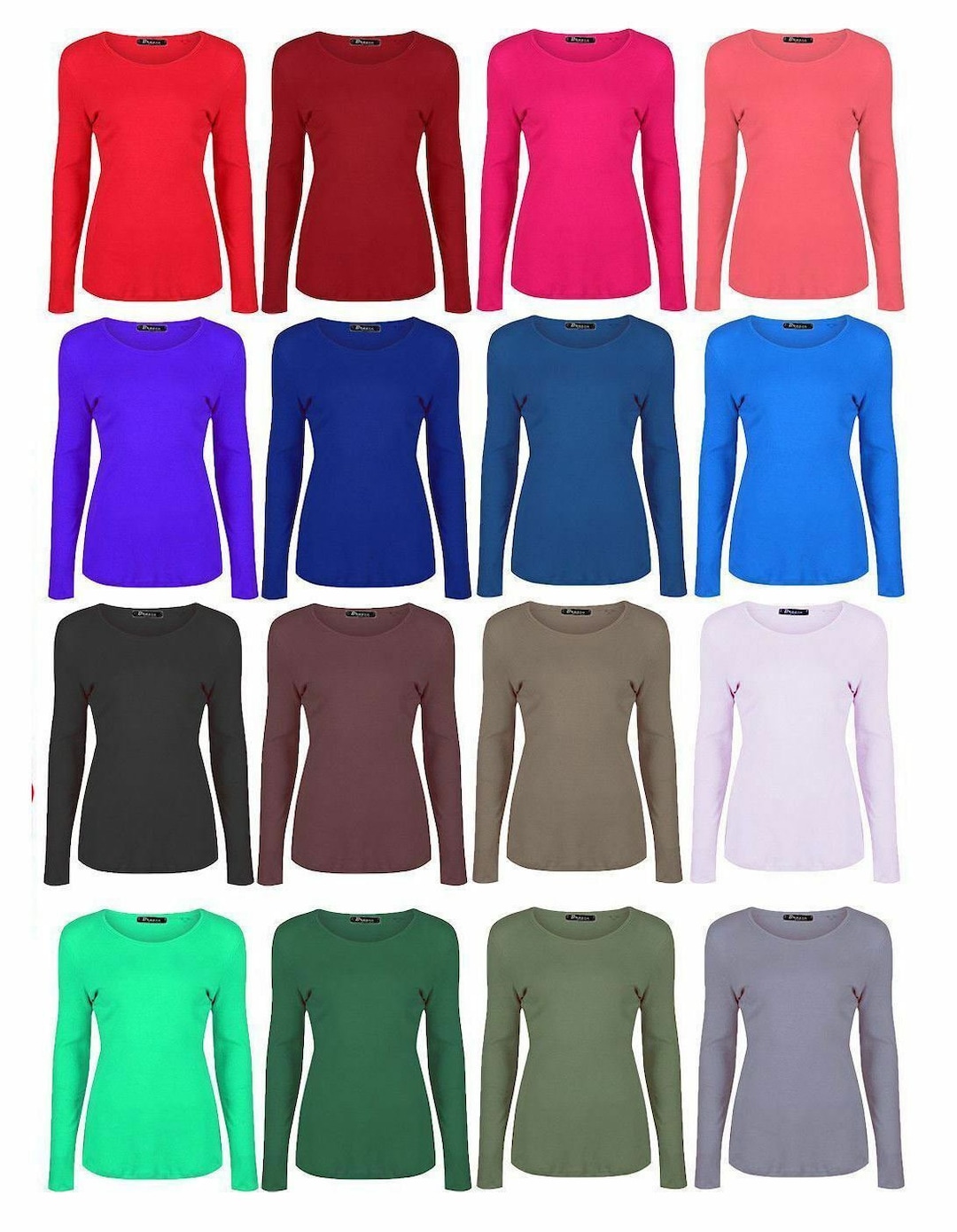 Kids Plain Basic Round Neck T-shirt Tops Children Long Sleeve Stretchy ...