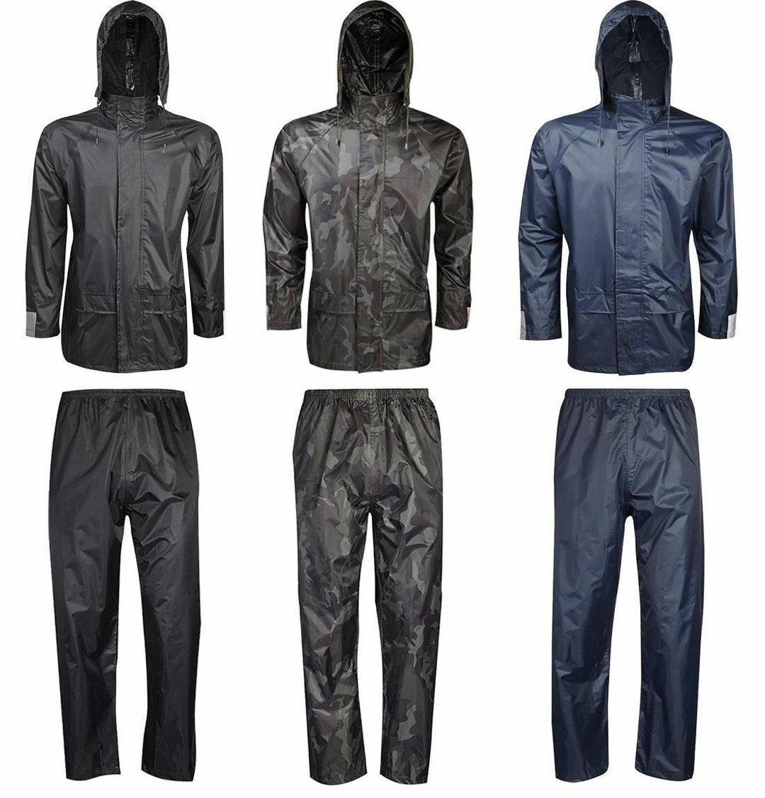 Men Waterproof Hooded Jacket and Over Trousers Set Women Fishing Rain ...