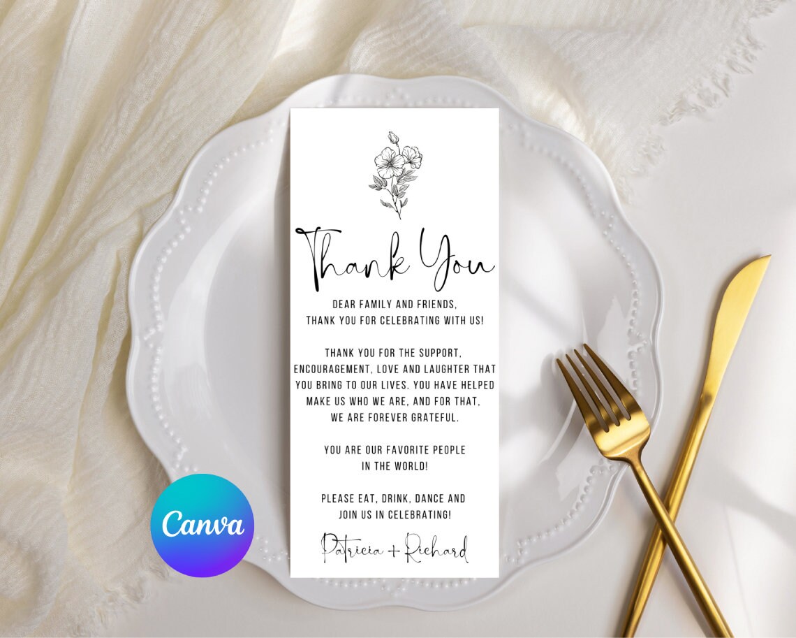 Minimalist Thank You Place Card Thank You Template Thank You - Etsy