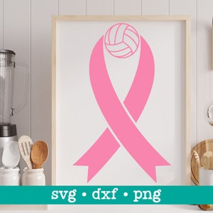 Volleyball Breast Cancer Ribbon Svg, Volleyball Cancer Ribbon Dxf ...