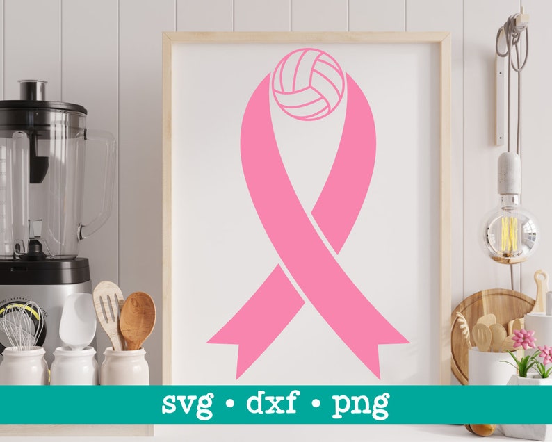 Volleyball Breast Cancer Ribbon Svg, Volleyball Cancer Ribbon Dxf ...