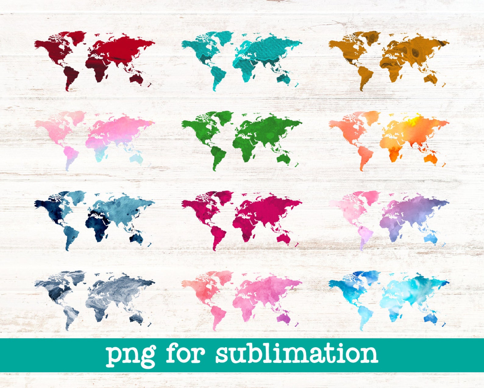 World Maps Clipart Watercolor Maps Png 12 World Maps - Etsy