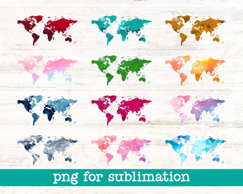 World Maps Clipart, Watercolor Maps Png, 12 World Maps Clipart ...