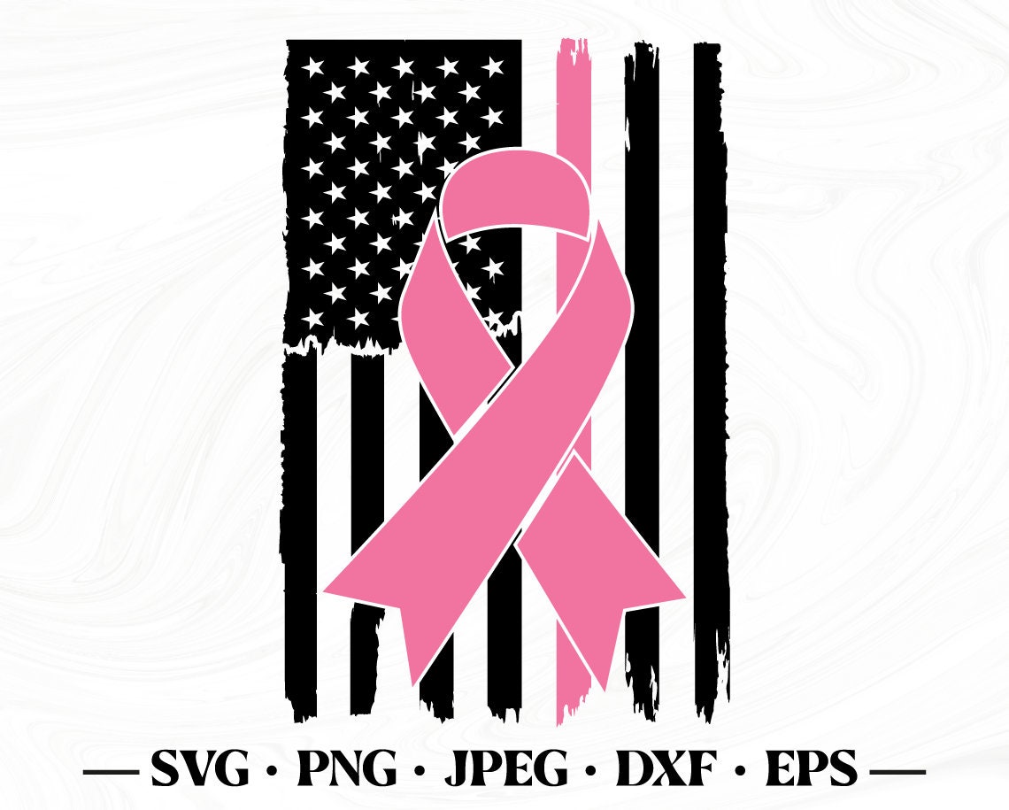 Pink Ribbon Usa Flag Svg Breast Cancer Awareness Svg Pink Etsy Uk