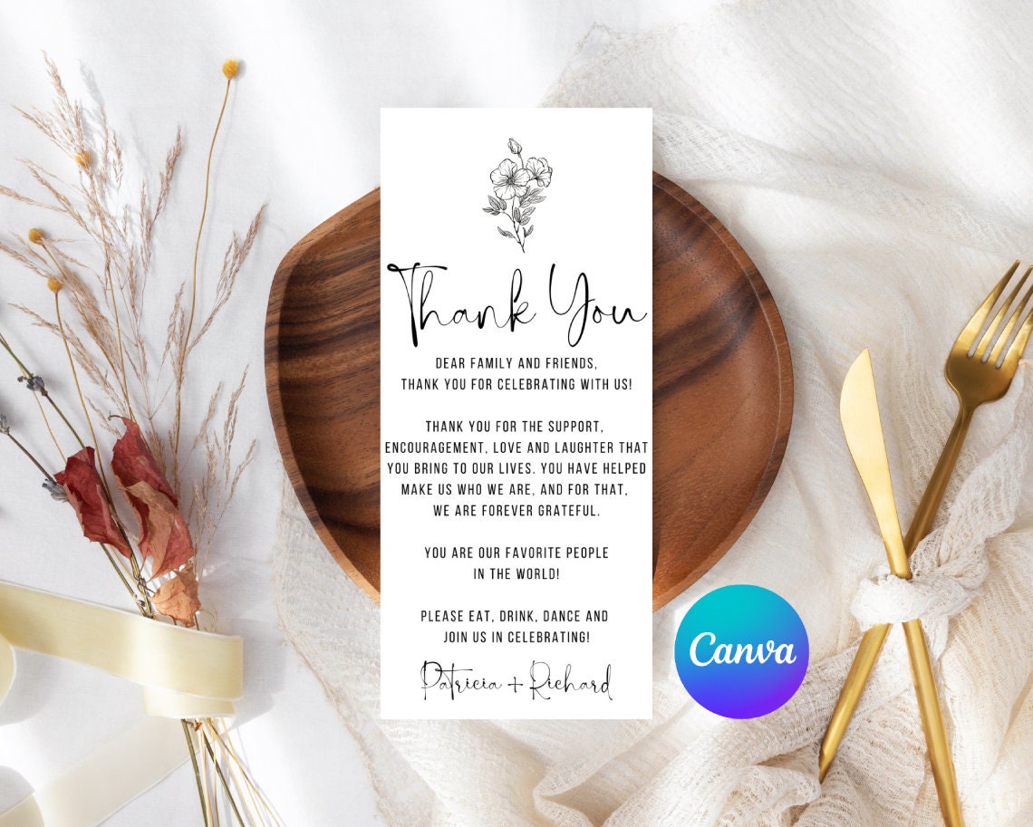 Minimalist Thank You Place Card Thank You Template Thank You - Etsy