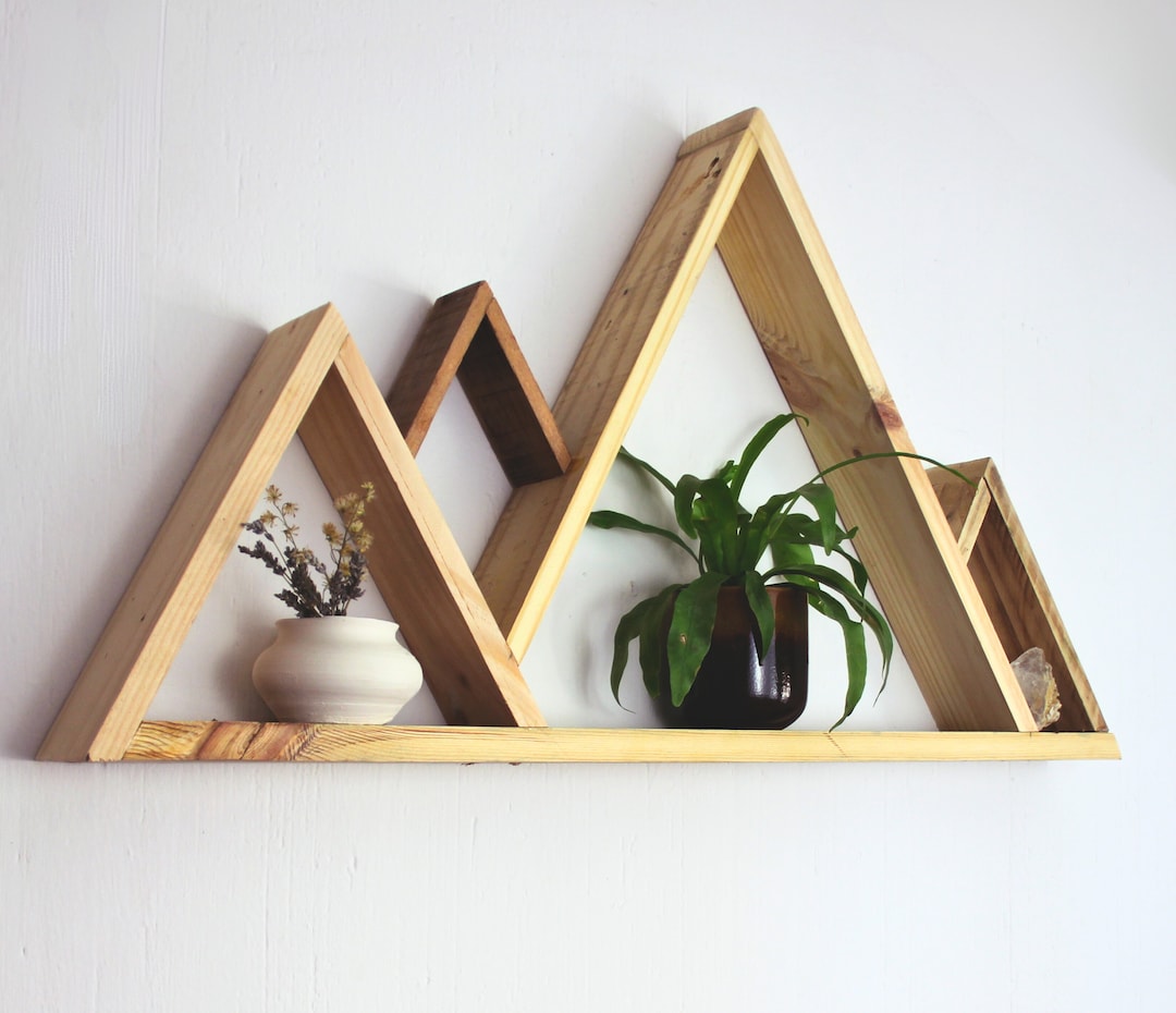 Wooden Mountain Shelf, Reclaimed Wood Decor, Rustic Wooden Shelves ...