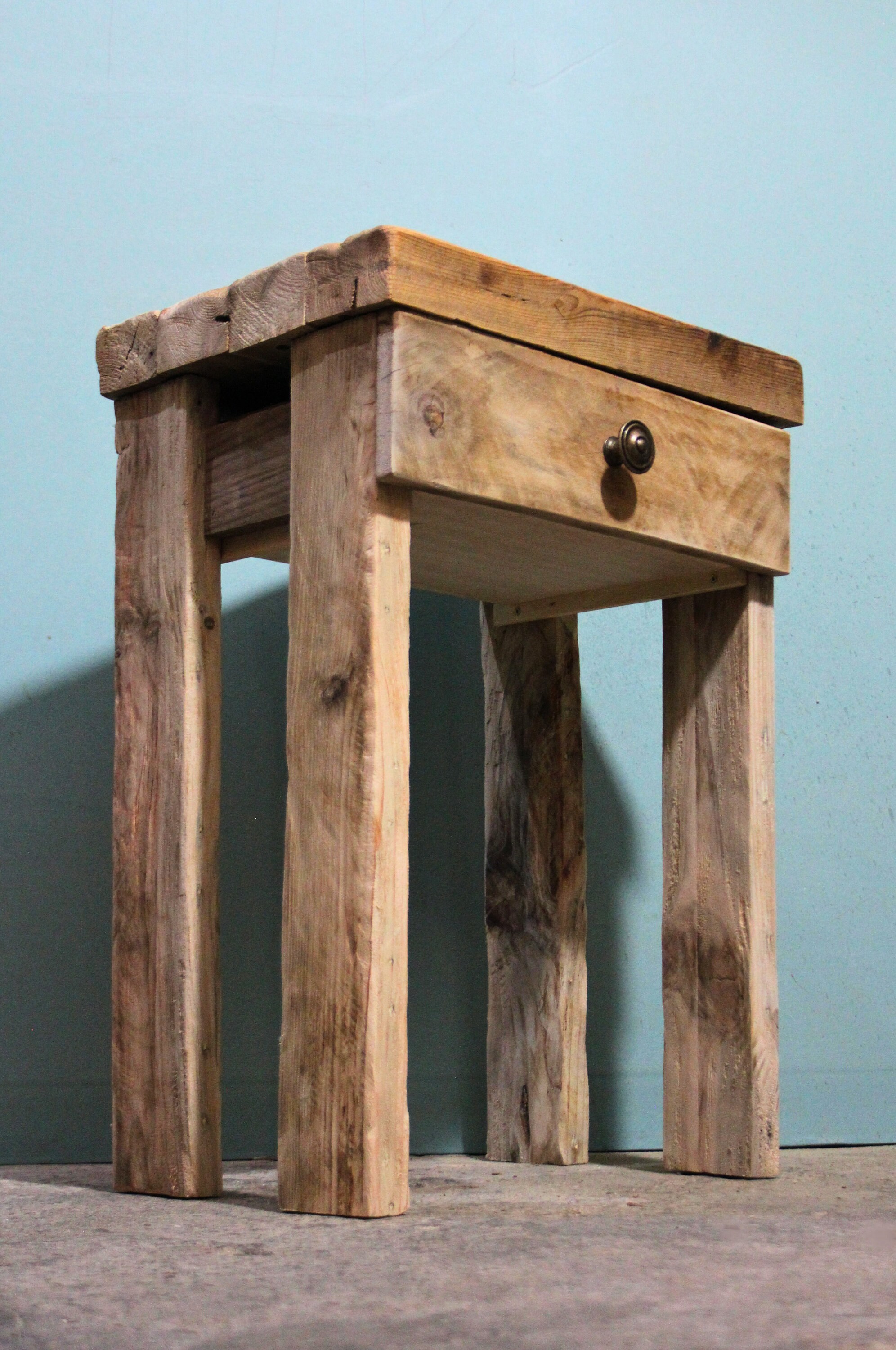 Rustic Solid Wood End Table With Drawer, Nightsand in Farmhouse Style ...