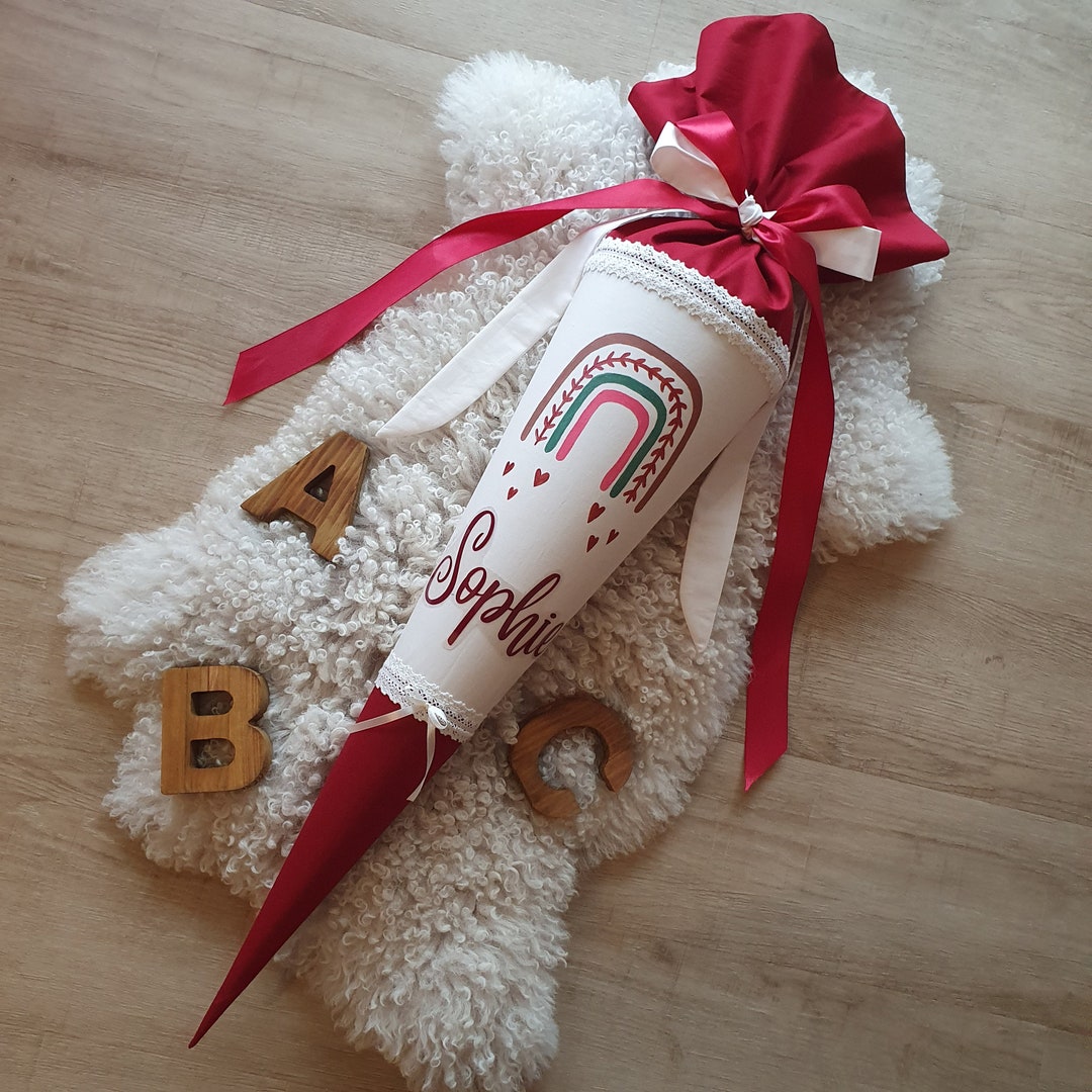 School Cone for Girls With a Hand-painted Rainbow in Burgundy - Etsy