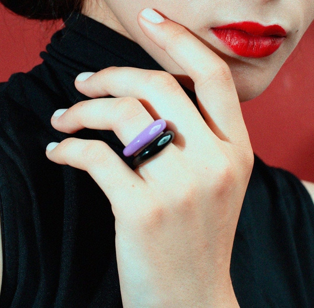 Enamel Rings, Two Colors Rings, Colorful Summer Rings, Layered Rings ...