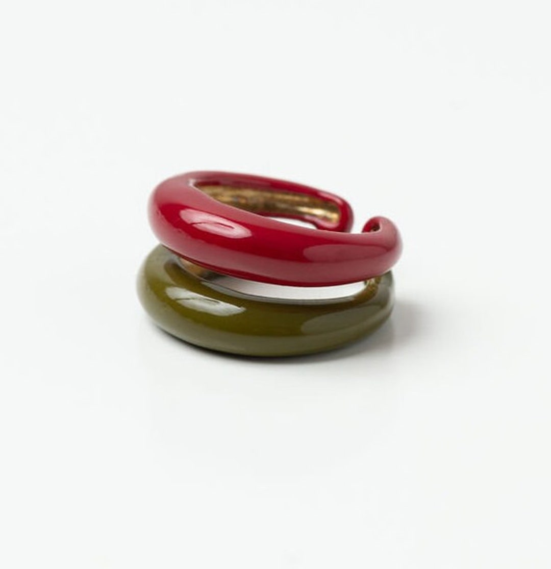 Enamel Rings, Two Colors Rings, Colorful Rings, Layered Rings, Brass ...