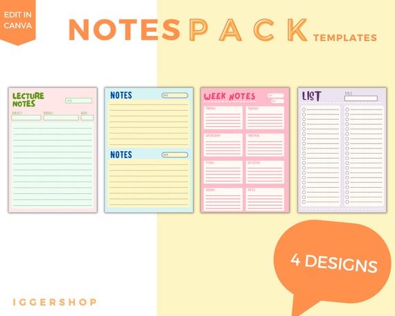 A4 Size Note Pack for Student Note Taking Pack Planning | Etsy