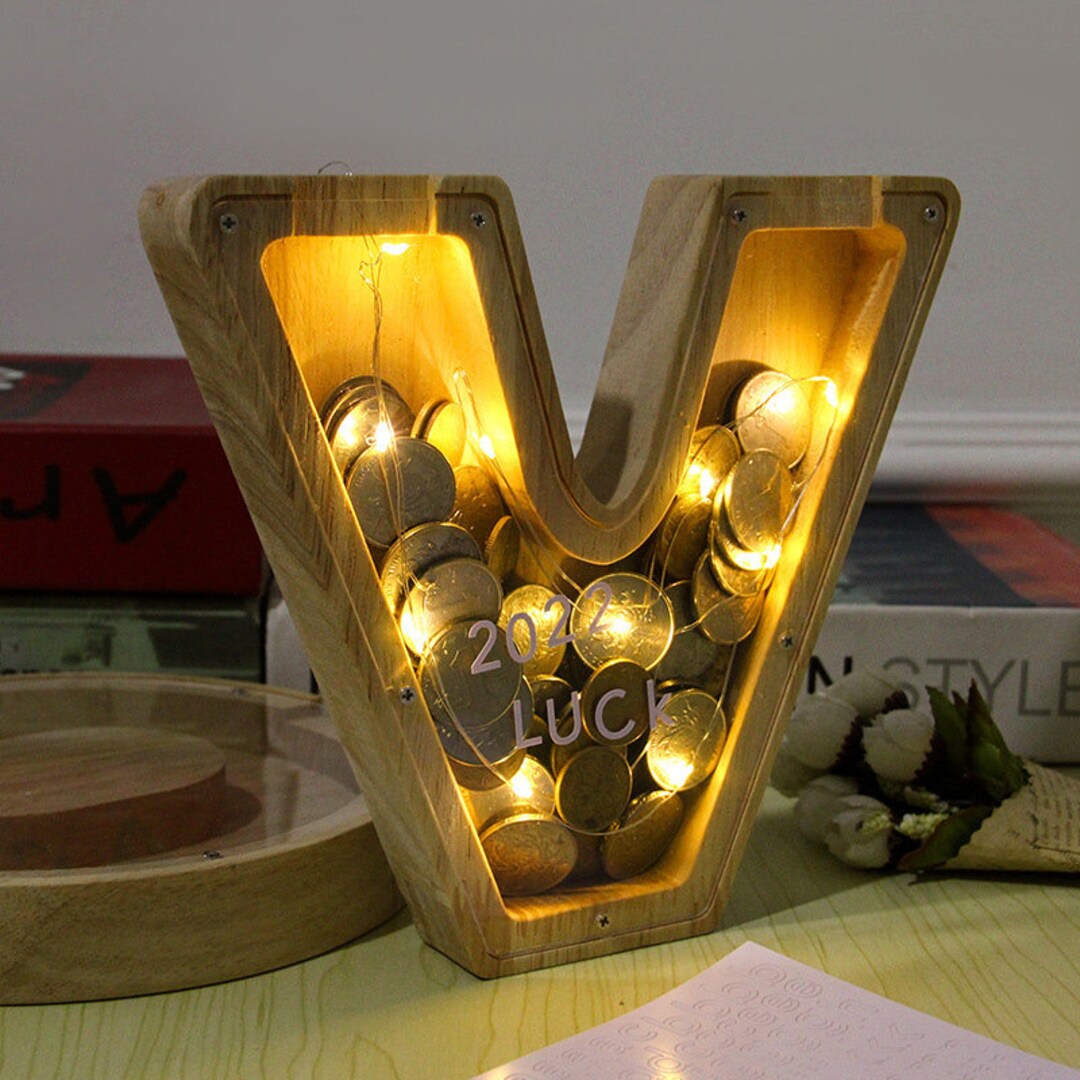 Lighted Custom Text Name Piggy Bank for Kids Boys Girls Wood - Etsy