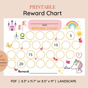 Printable Unicorn Reward Chart • Rainbow • Sticker Chart • Kids Reward ...