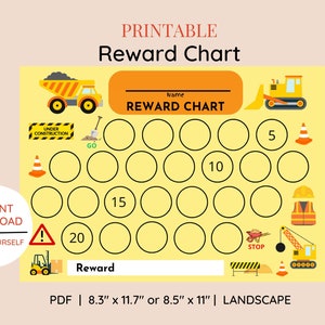 Printable Construction Reward Chart • Sticker Chart • Kids Reward Chart ...